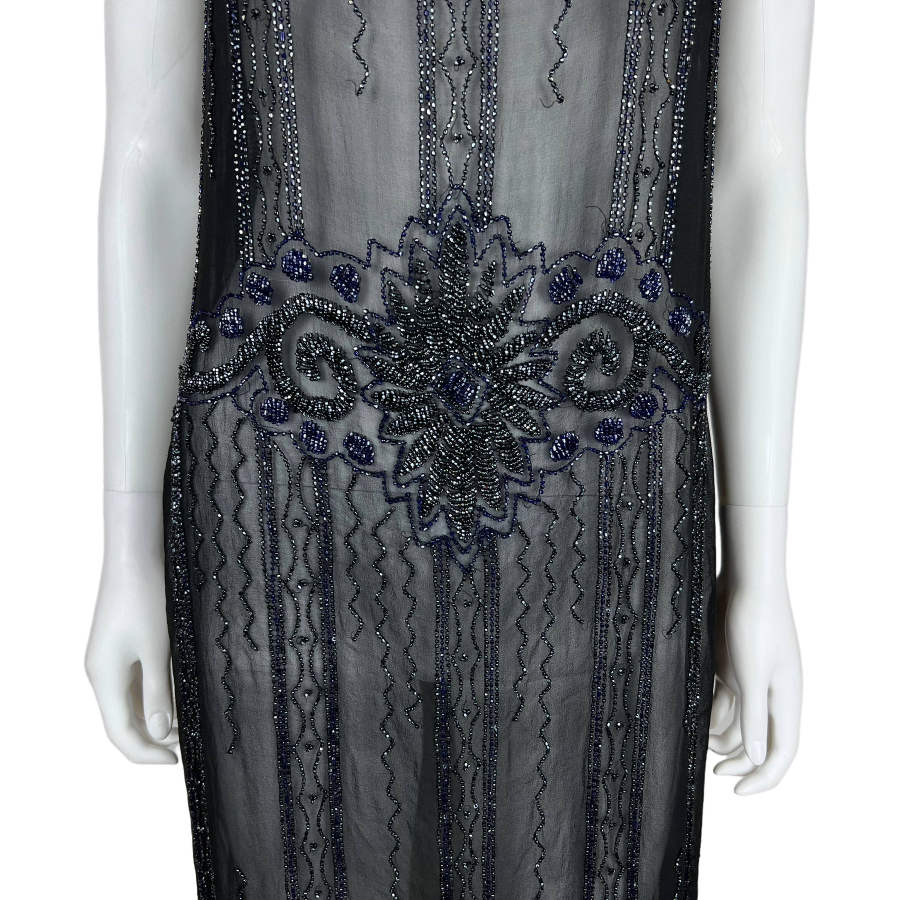 Vintage 1920s Flapper Dress Beaded Silk Chiffon Size M as is