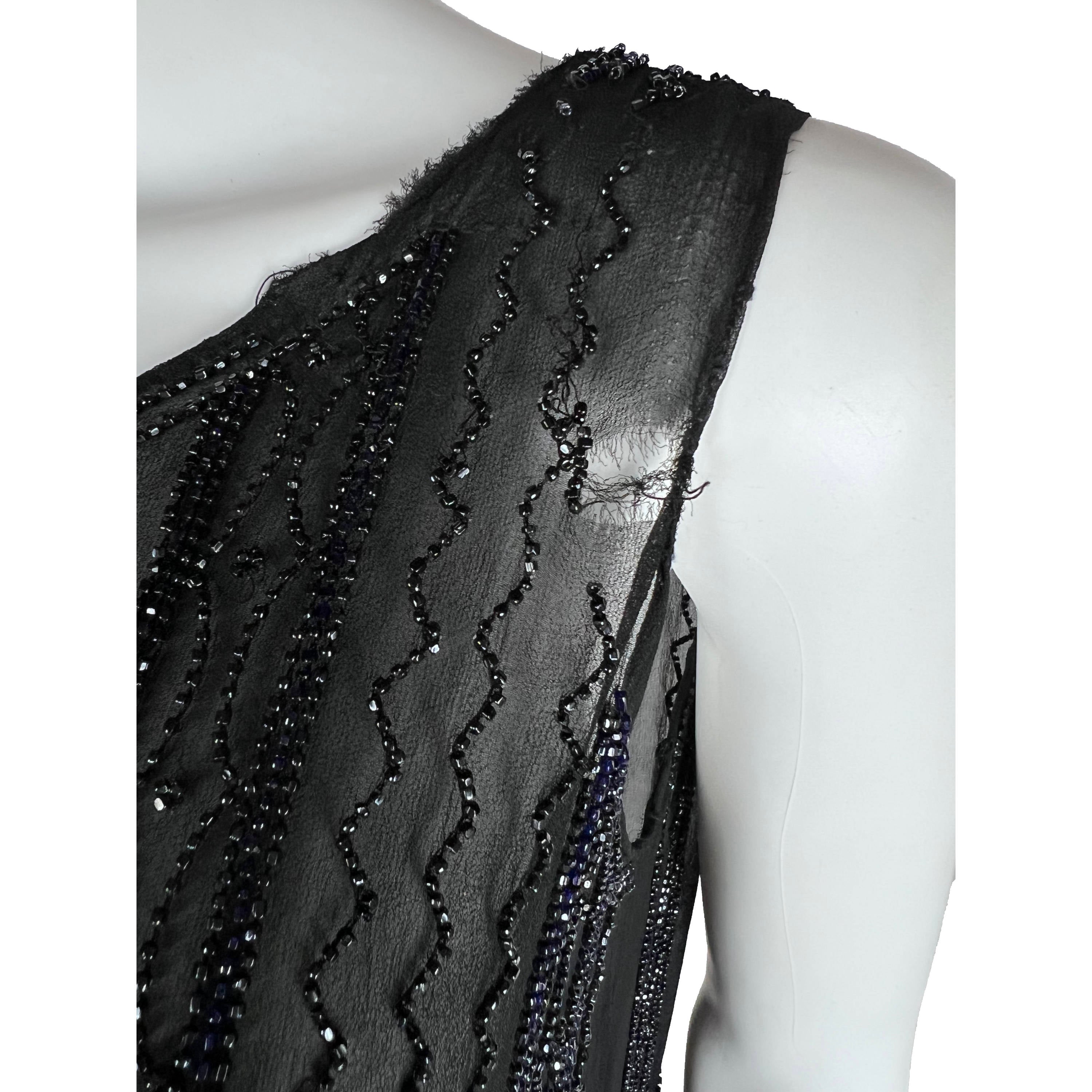 Vintage 1920s Flapper Dress Beaded Silk Chiffon Size M as is