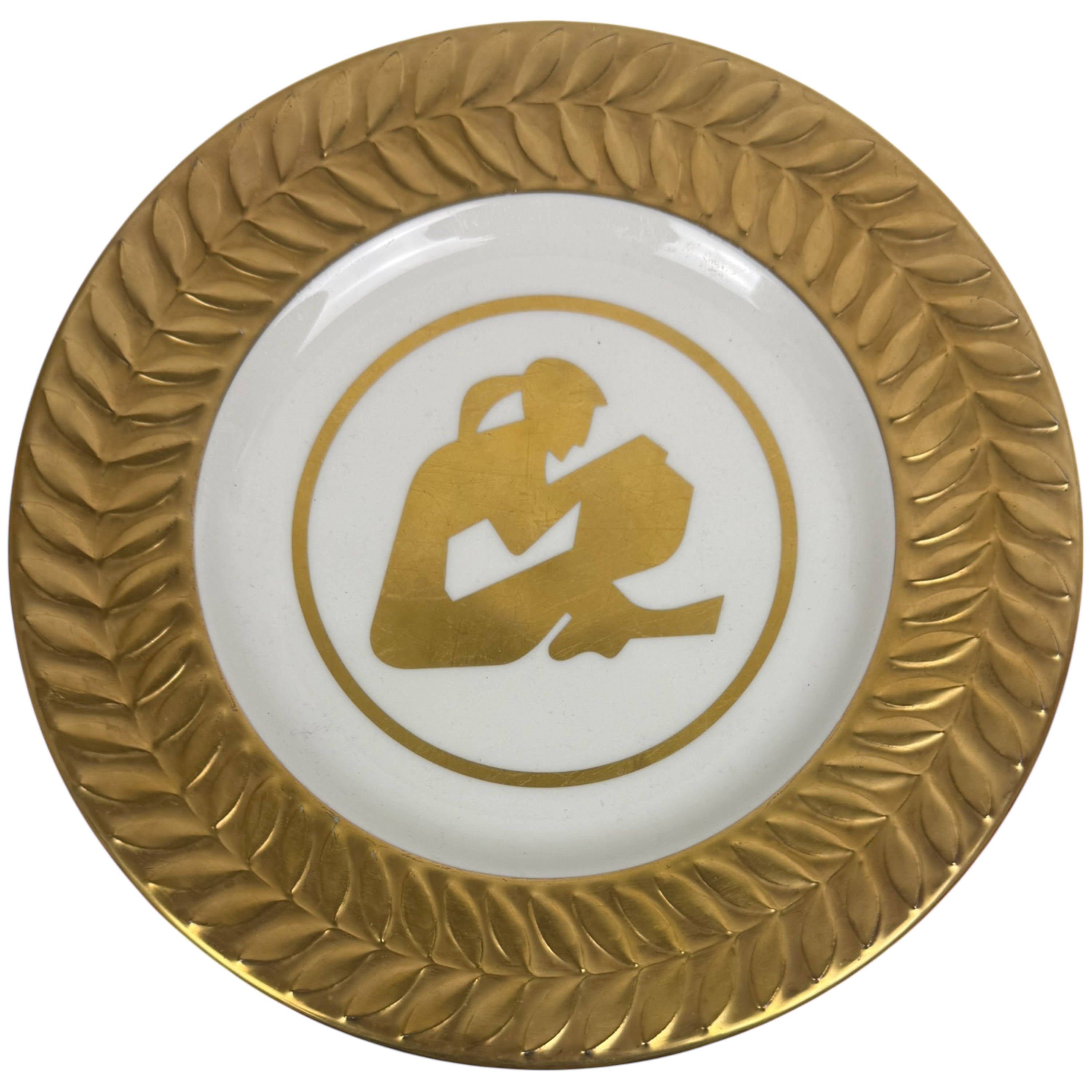 1987 Shenango China Gold Laurel Presentation Plate Corporate Logo Char ...