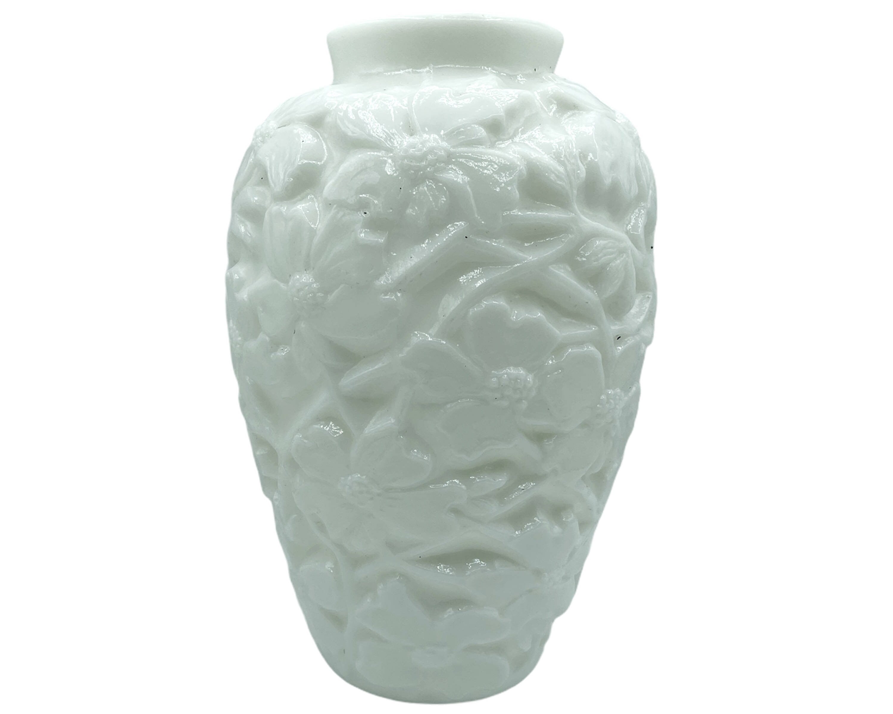 Vintage Phoenix Consolidated Art Glass Vase White Wild Rose Pattern