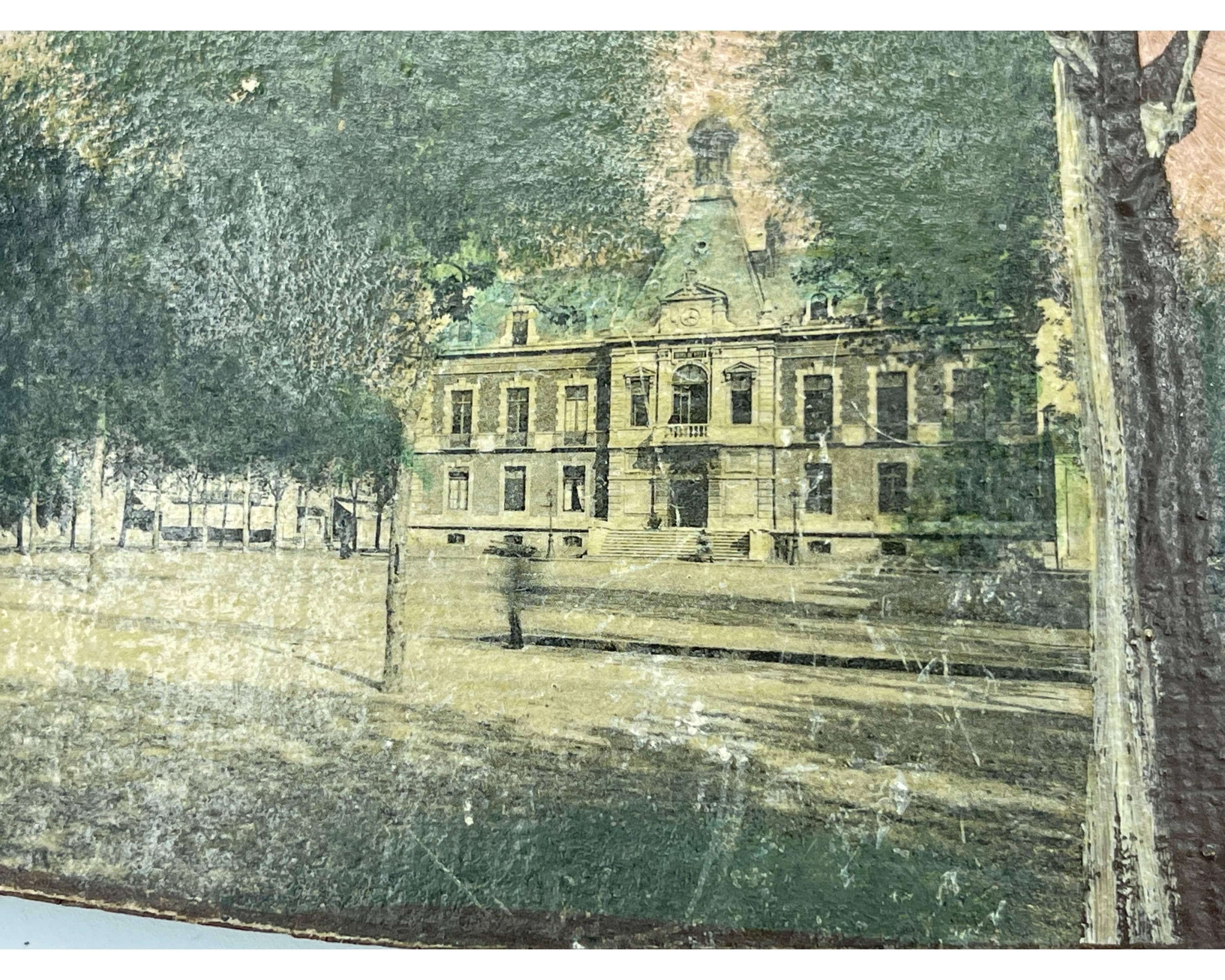 Antique Collage Buildings Paper Montage on Wood Wall Plaques Montreal