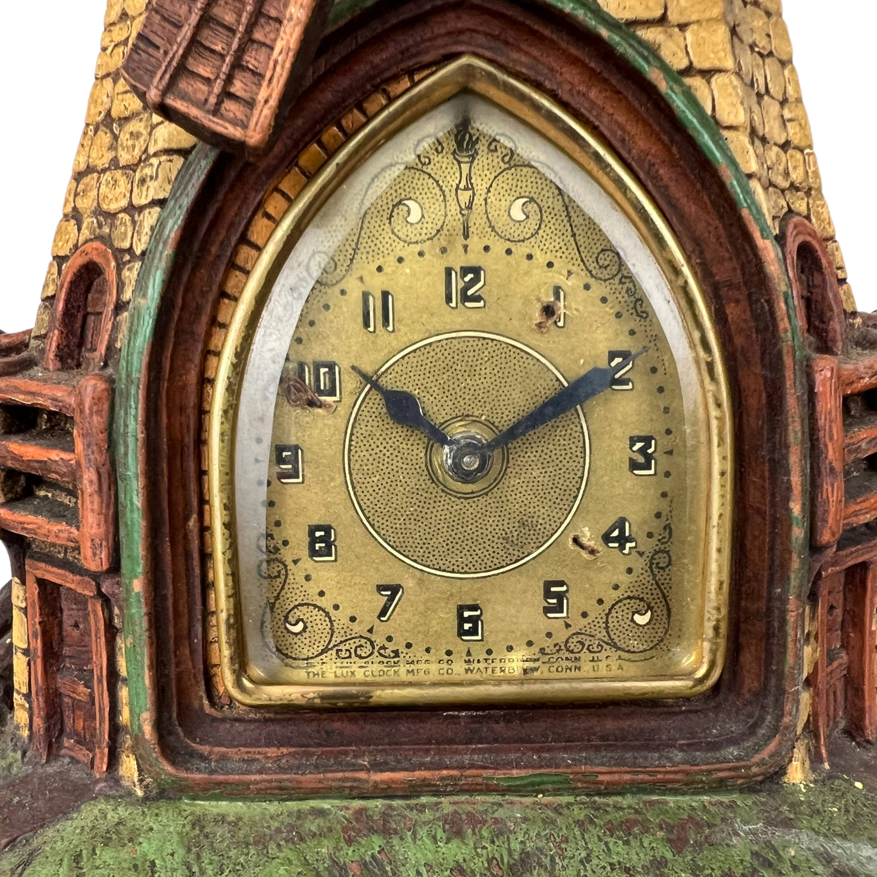 Vintage 1930s The Village Mill De Luxe Clock New York Syroco Type Wood