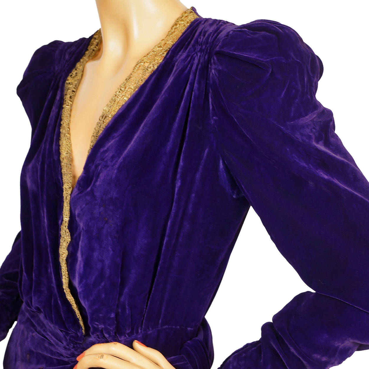 Vintage 1930s Purple Velvet Robe Lounging Dressing Gown Ladies Size Medium