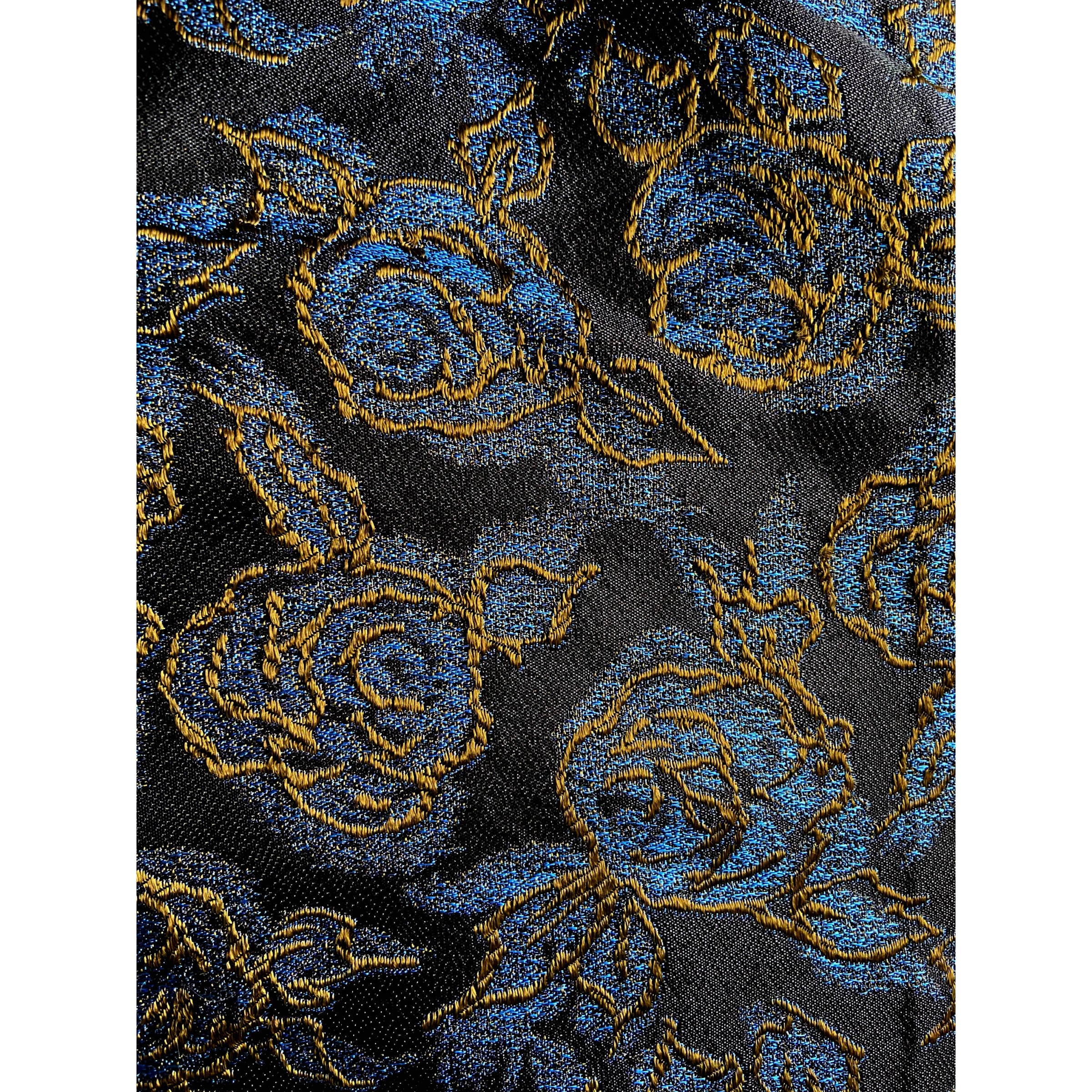 Vintage 50s Brocade Dress w Jacket Blue Floral Pattern Sz L