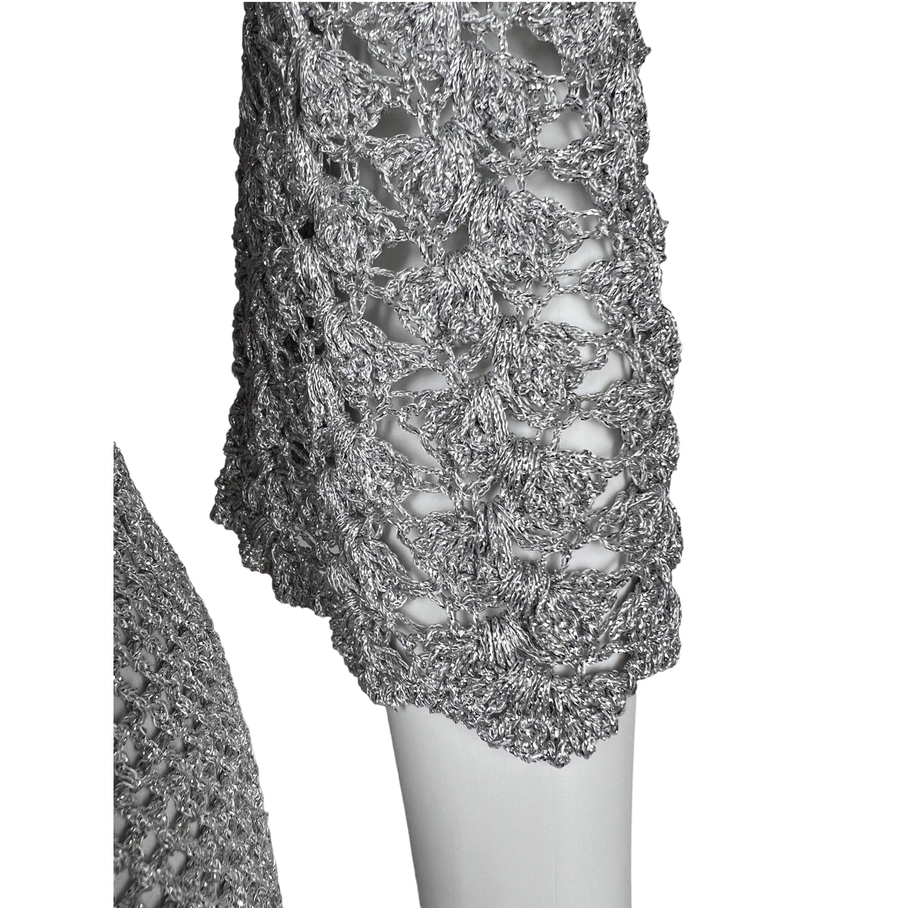 Vintage 1960s Mini Dress Silver Knit GoGo Discotheque Size M