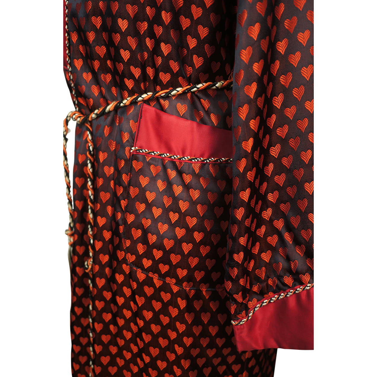 Vintage Mens Dressing Gown Woven Satin Robe with Hearts - Size M