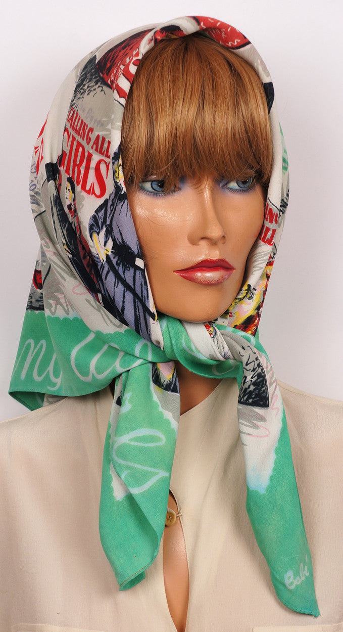 Vintage 1940s Novelty Print Scarf Calling All Girls Magazine Covers
