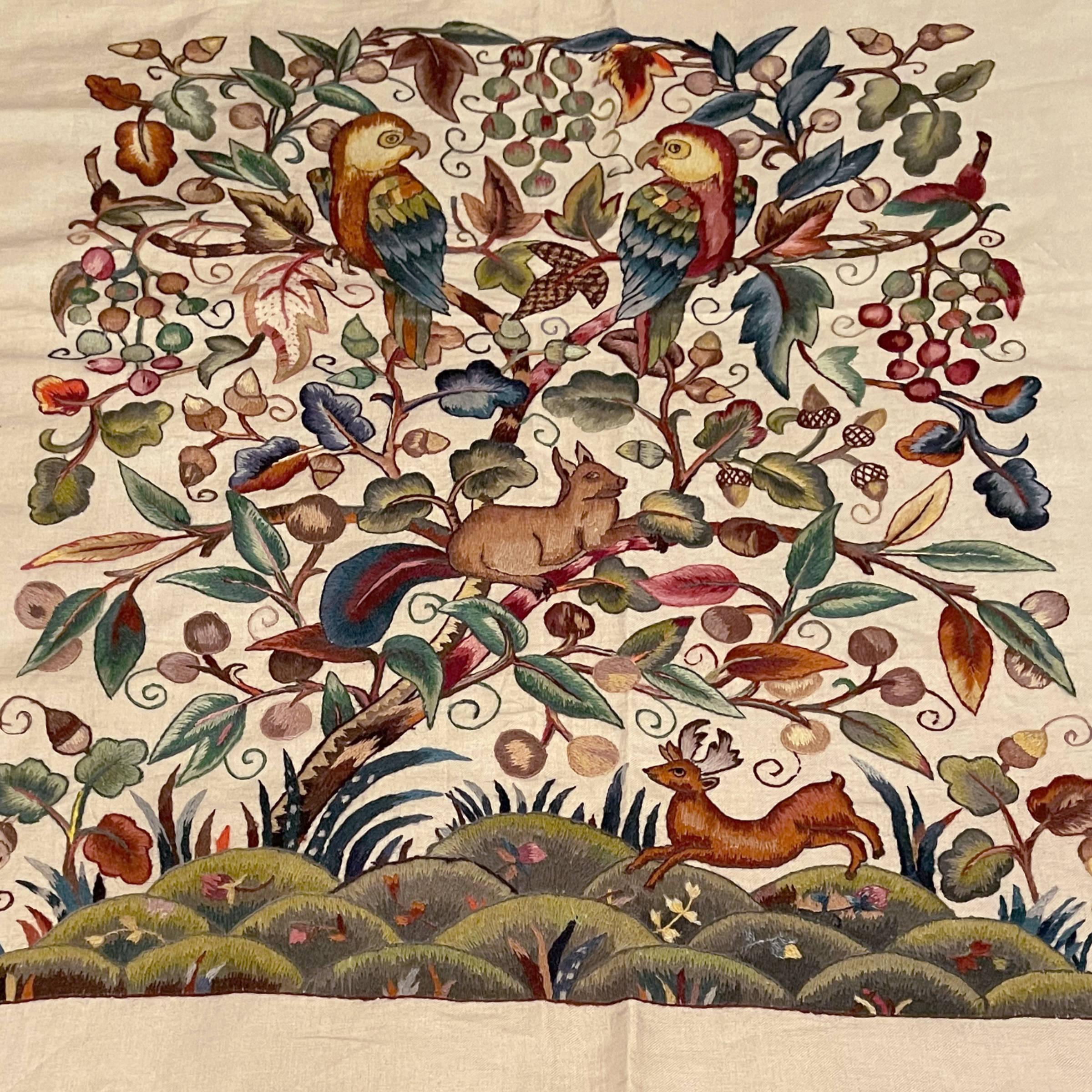 Vintage 1920s Crewel Embroidery Bedspread Embroidered Linen