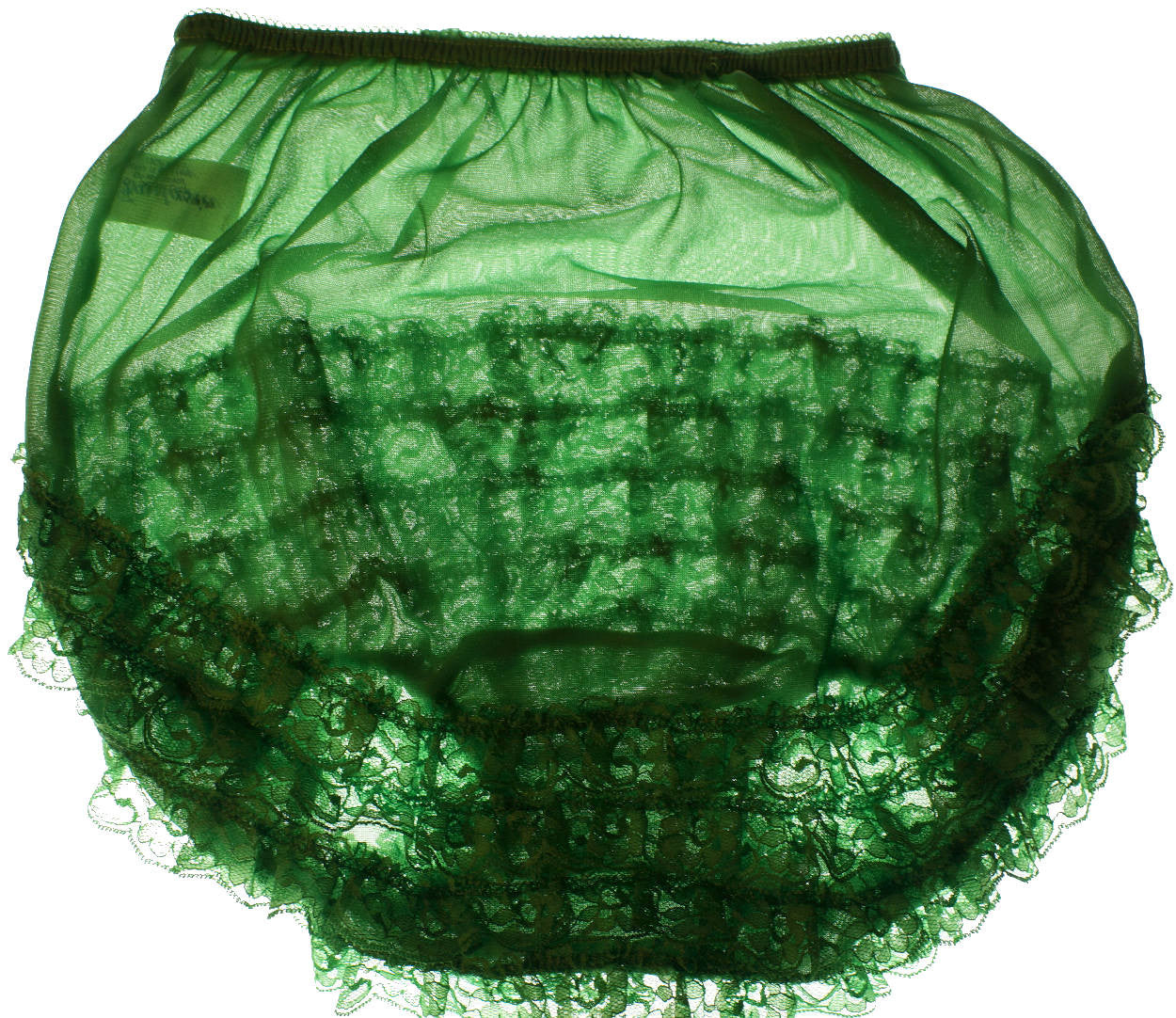 Vintage Sheer Nylon Panty Green Lace Frill Ruffles Unused w Tag