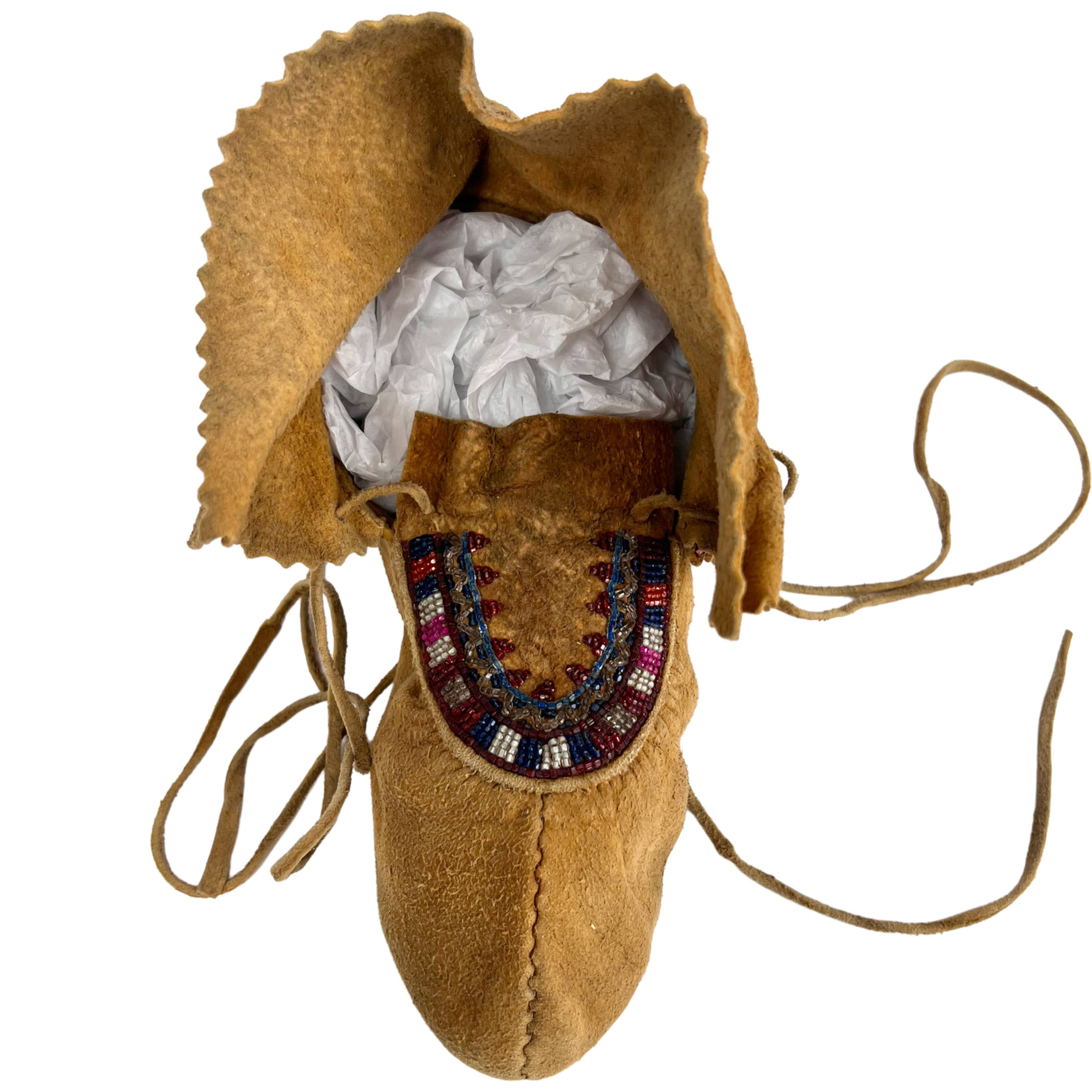 Antique Canadian First Nations Moccasins Native Indian Beaded Leather