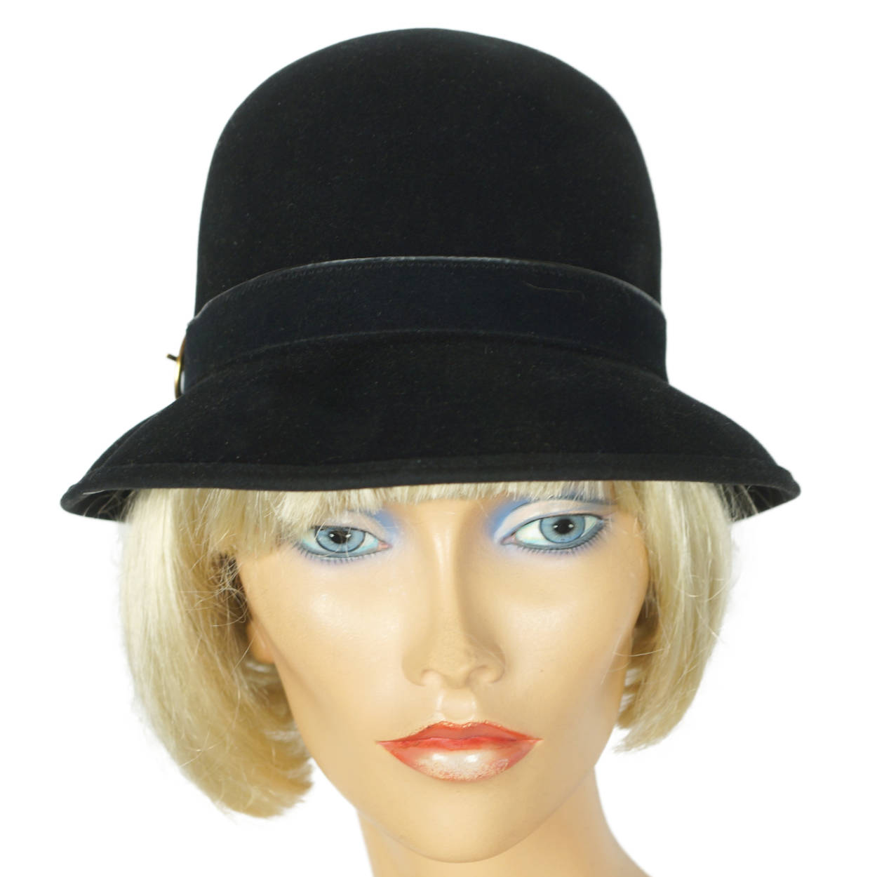 Vintage 60s Mod Bucket Hat by Flechet Black Velvet Fur Felt