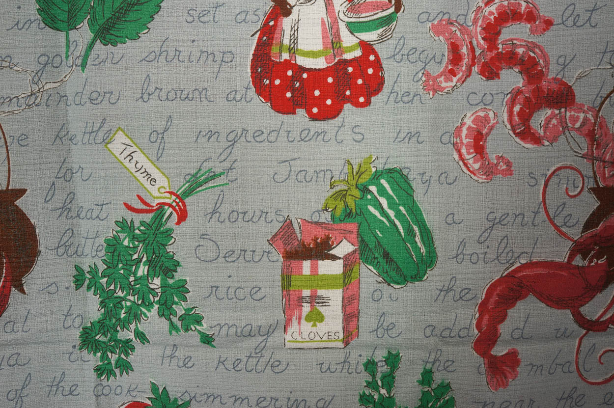 Vintage 1940s Kitchen Drape Fabric - Jambalaya Recipe Mammy Print
