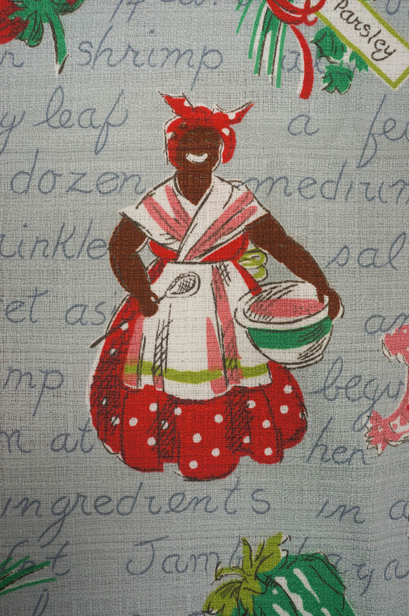 Vintage 1940s Kitchen Drape Fabric - Jambalaya Recipe Mammy Print