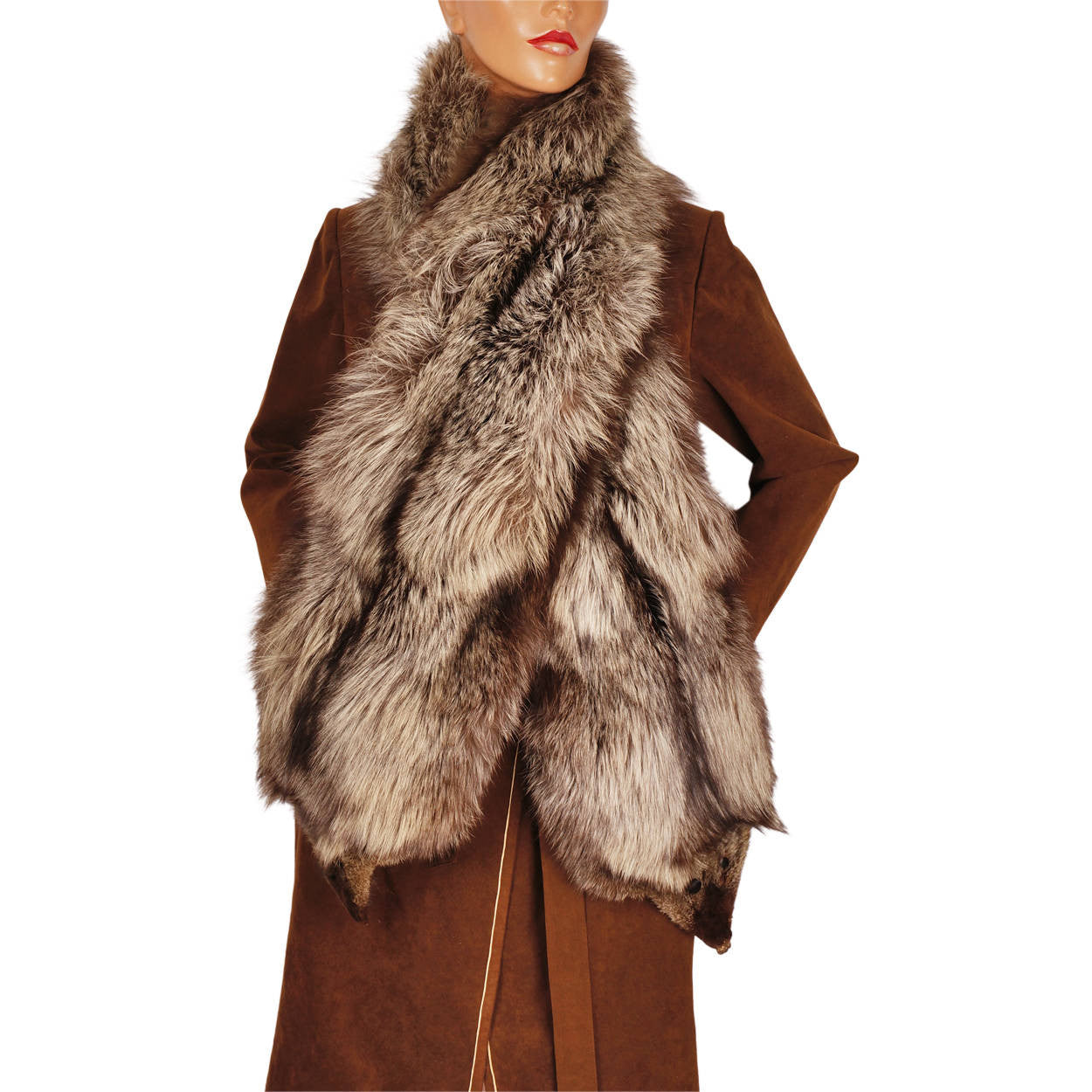 Vintage 1950s Silver Fox Fur Stole Large Shoulder Wrap with Heads 79” x ...