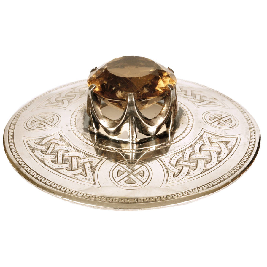 Large Scottish Sterling Silver Plaid Pin Brooch w Stone Hallmarked Tho ...