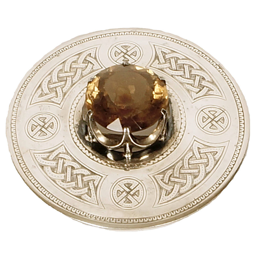 Large Scottish Sterling Silver Plaid Pin Brooch w Stone Hallmarked Tho ...