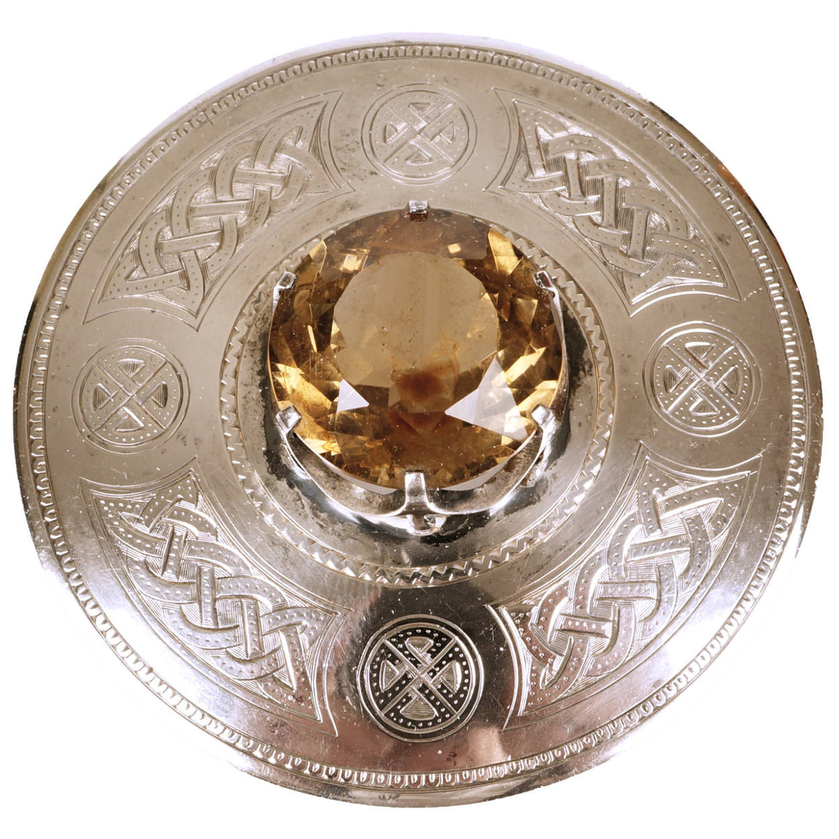 Large Scottish Sterling Silver Plaid Pin Brooch w Stone Hallmarked Tho ...
