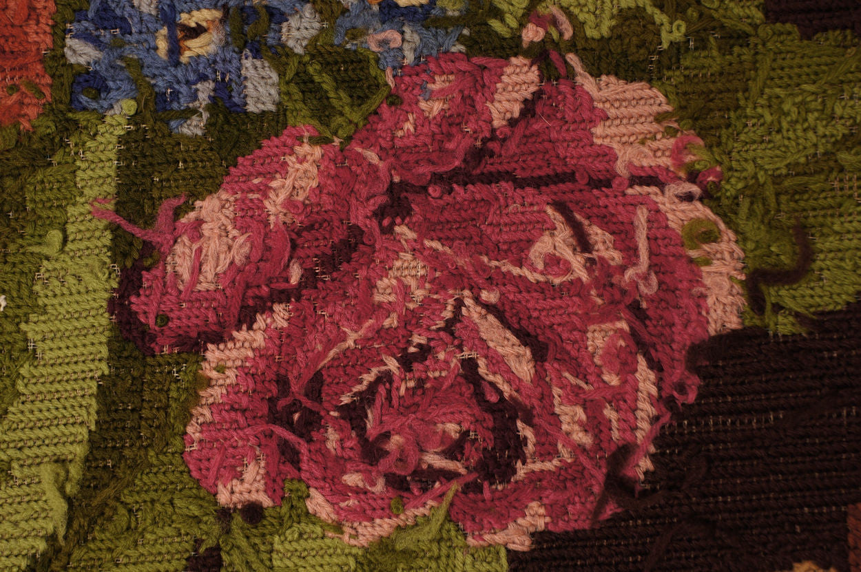 Antique Needlepoint Tablecloth or Table Cover Fringed Rose Flower ...