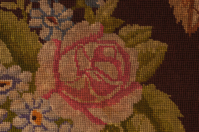 Antique Needlepoint Tablecloth or Table Cover Fringed Rose Flower Patt ...