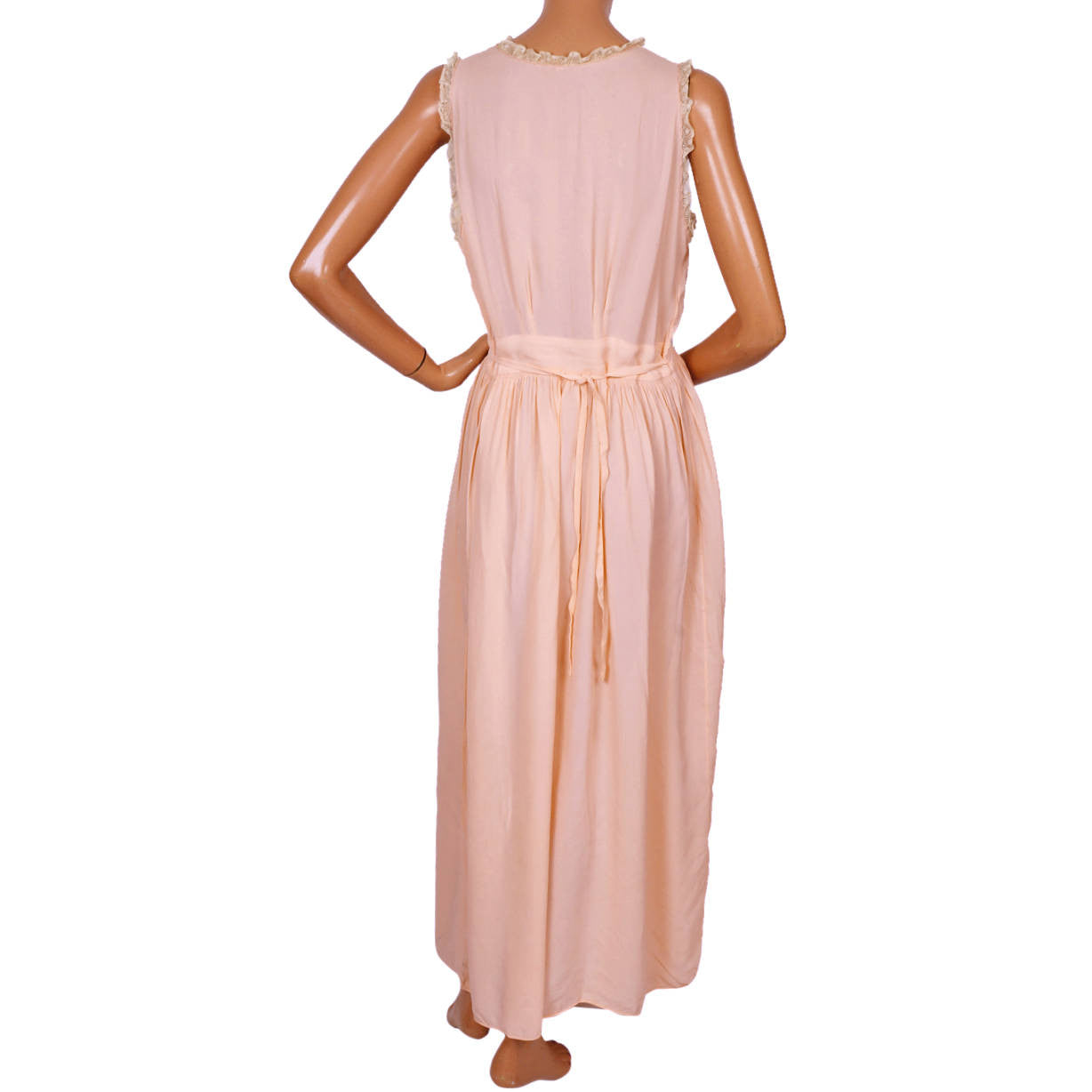 Vintage Nightie 1940s Pink Rayon Nightgown w Floral Embroidery Size Large