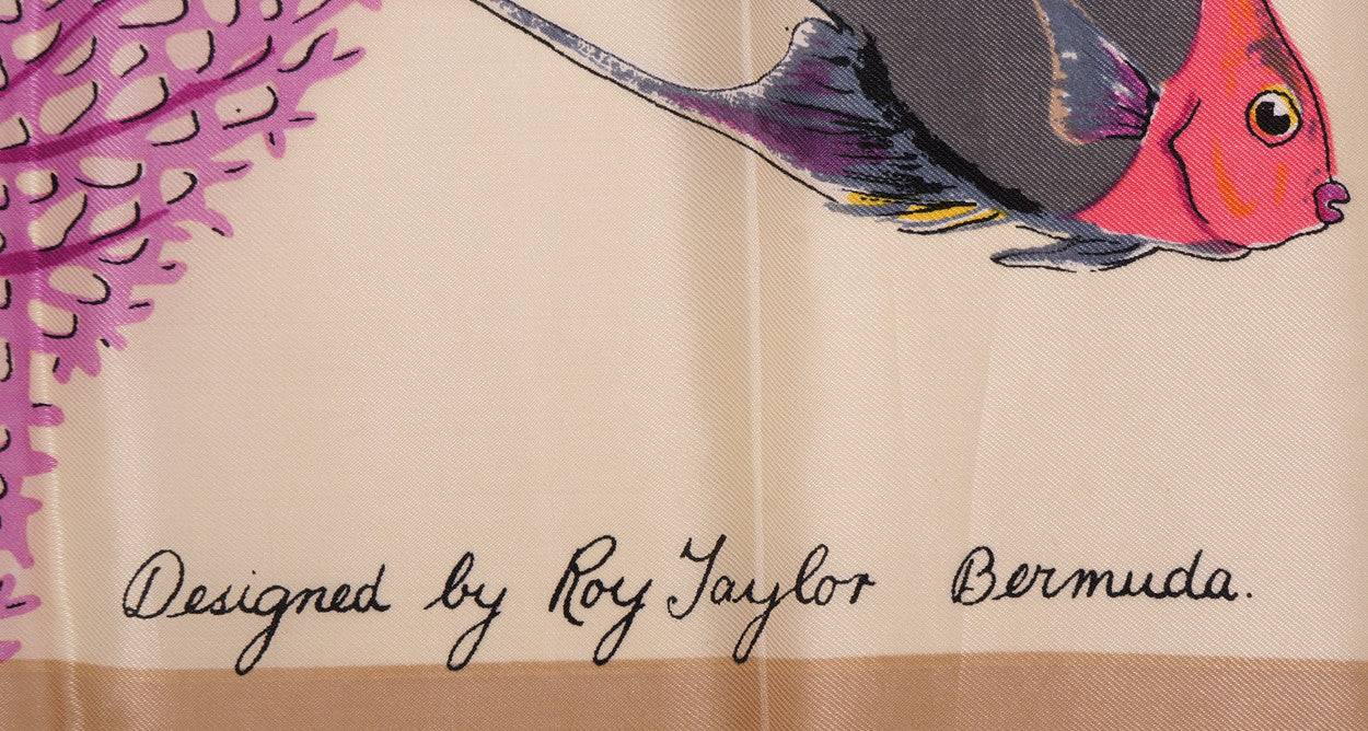 Vintage Unused Silk Scarf Reef Fish by Roy Taylor Bermuda for HA & E Smith