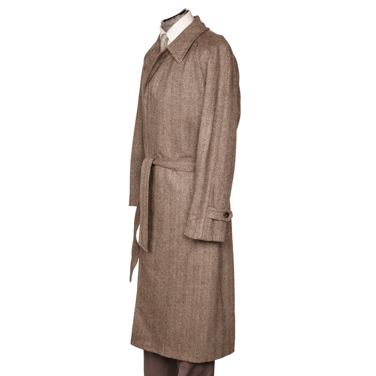 Vintage Mens Herringbone Tweed Coat Brown Trench Coat Style Samuelsohn ...