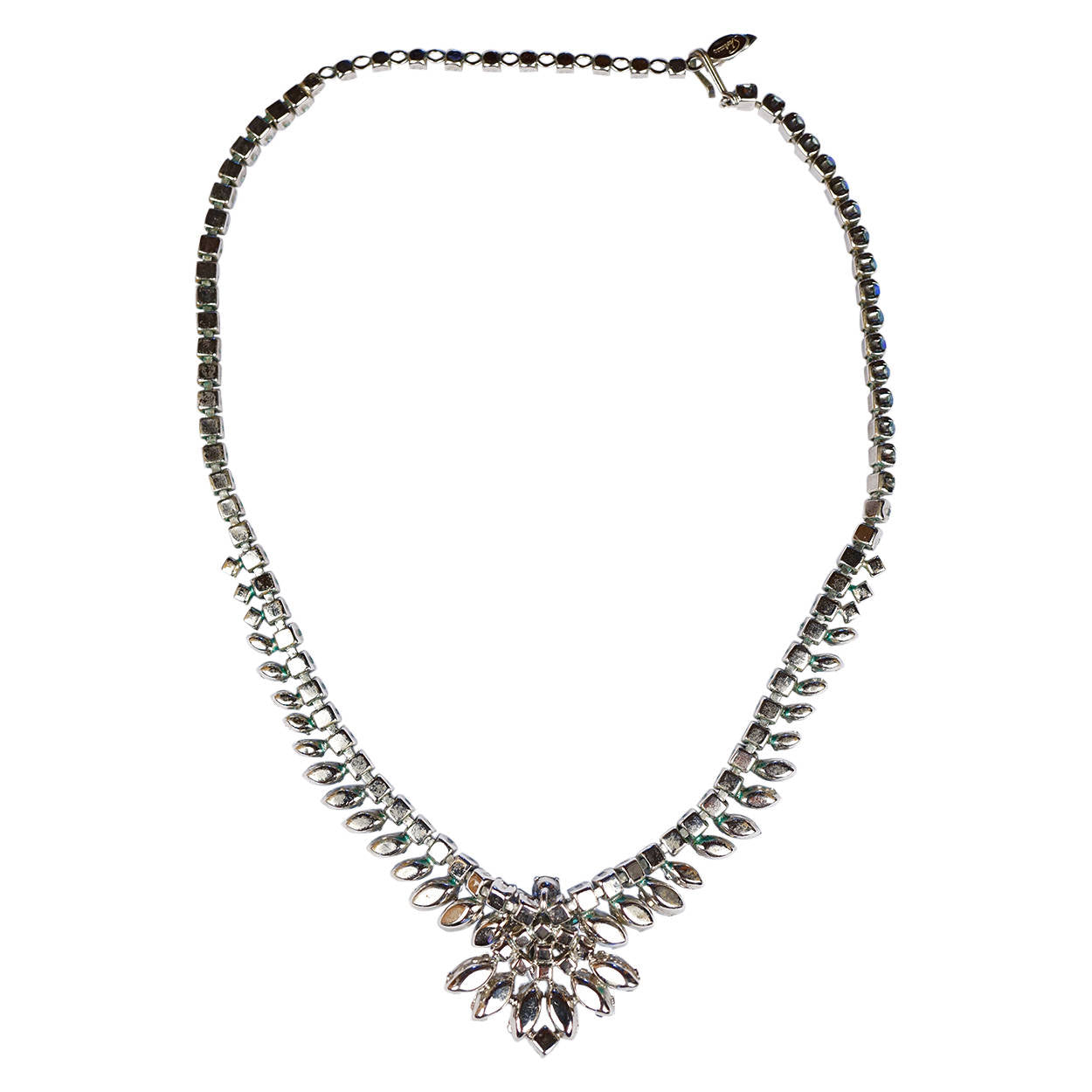 Vintage 1950s Sherman Necklace Aurora Blue Rhinestone AB 17 Inch