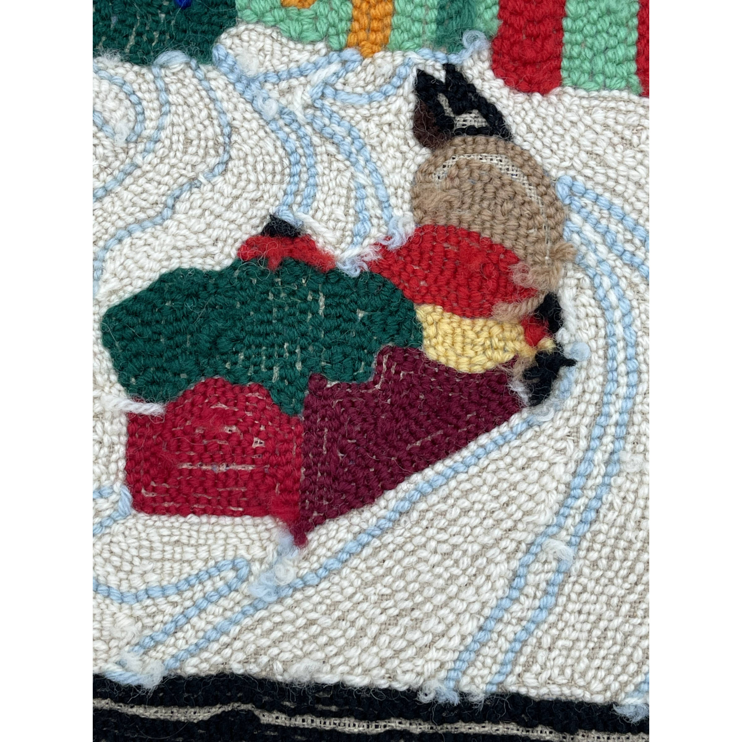 Vintage Canadian Folk Art Hooked Wall Rug Quebec Winter Scene