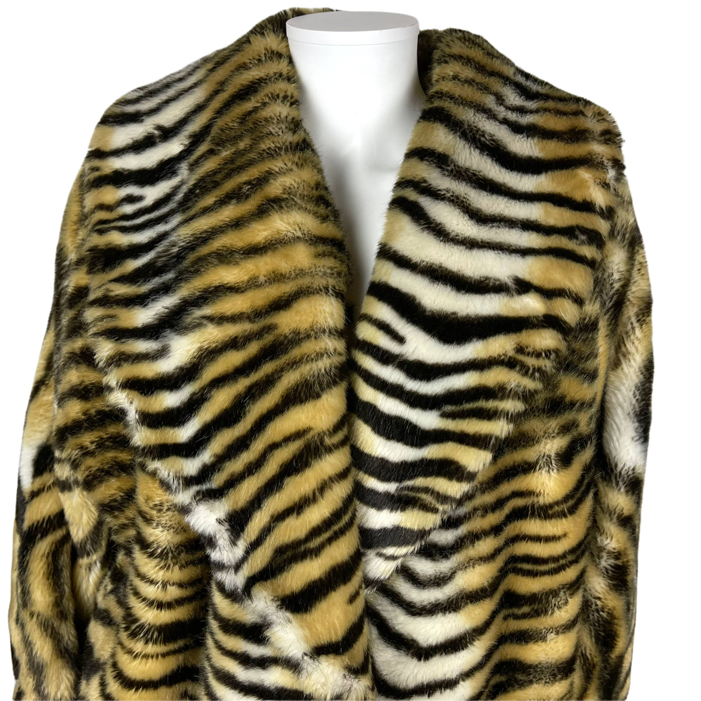 Vintage 1980s Faux Fur Coat Tiger Pattern Made in France L