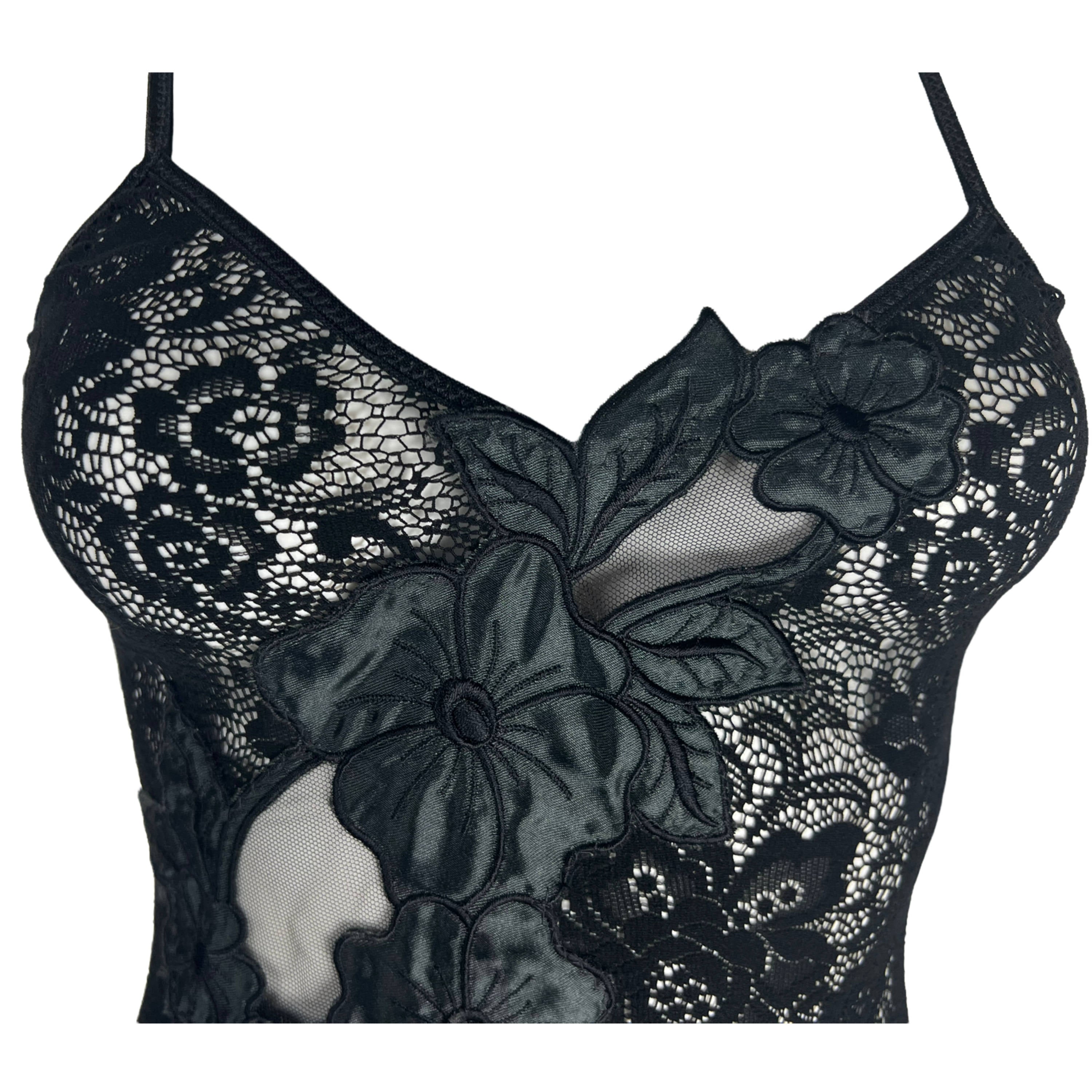 1990s Vintage Peignoir and Negligee Set Black Lace Size S