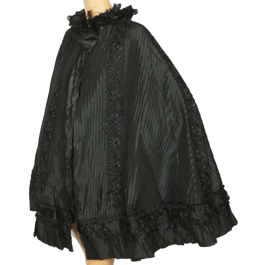 Antique Victorian Mourning Cape Black Silk Hip Cloak with Lace Ribbon ...